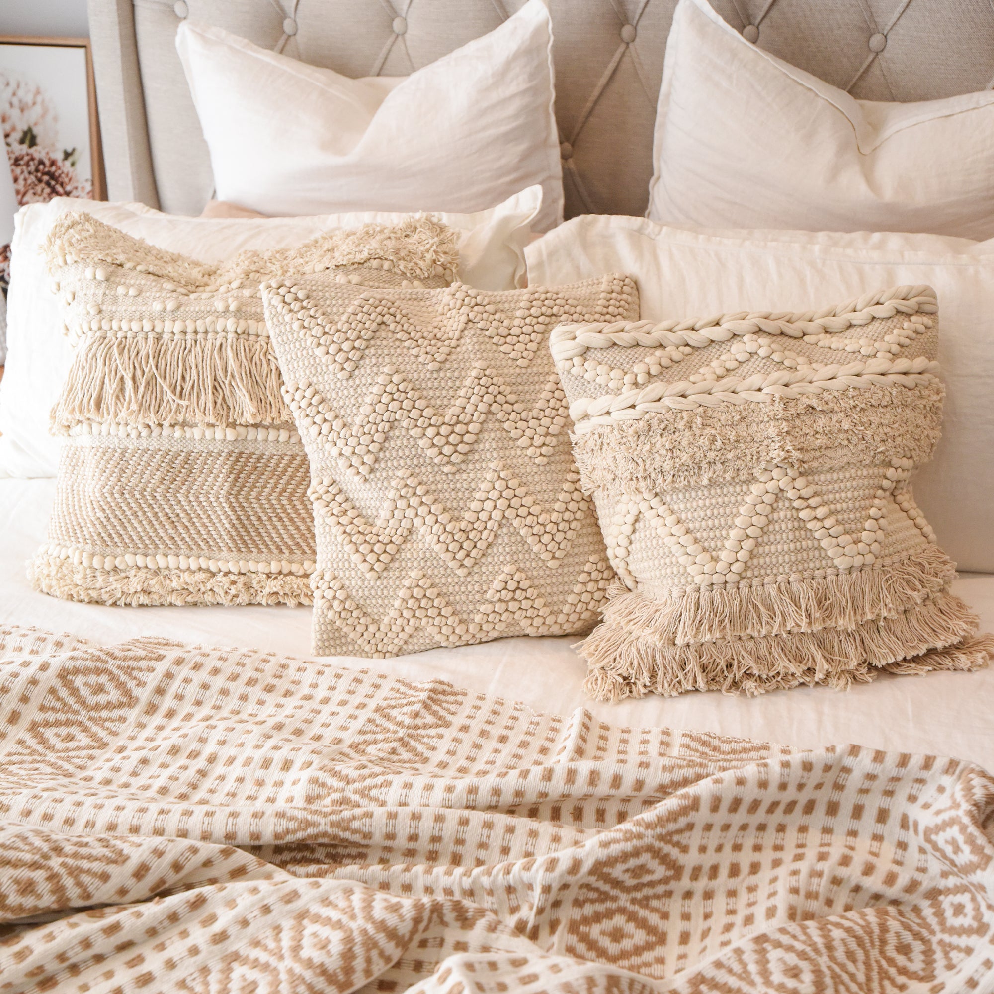 Aurora Boho Cushion | Natural Ivory | Coastal, Hamptons & Boho Cushion ...